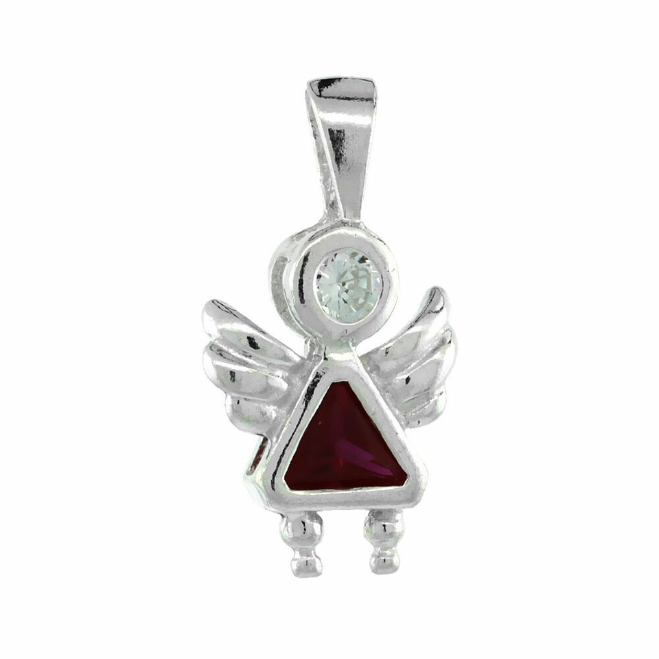 Sterling Silver Birthstone Angel Pendant Charm w/ Colored Cubic ...