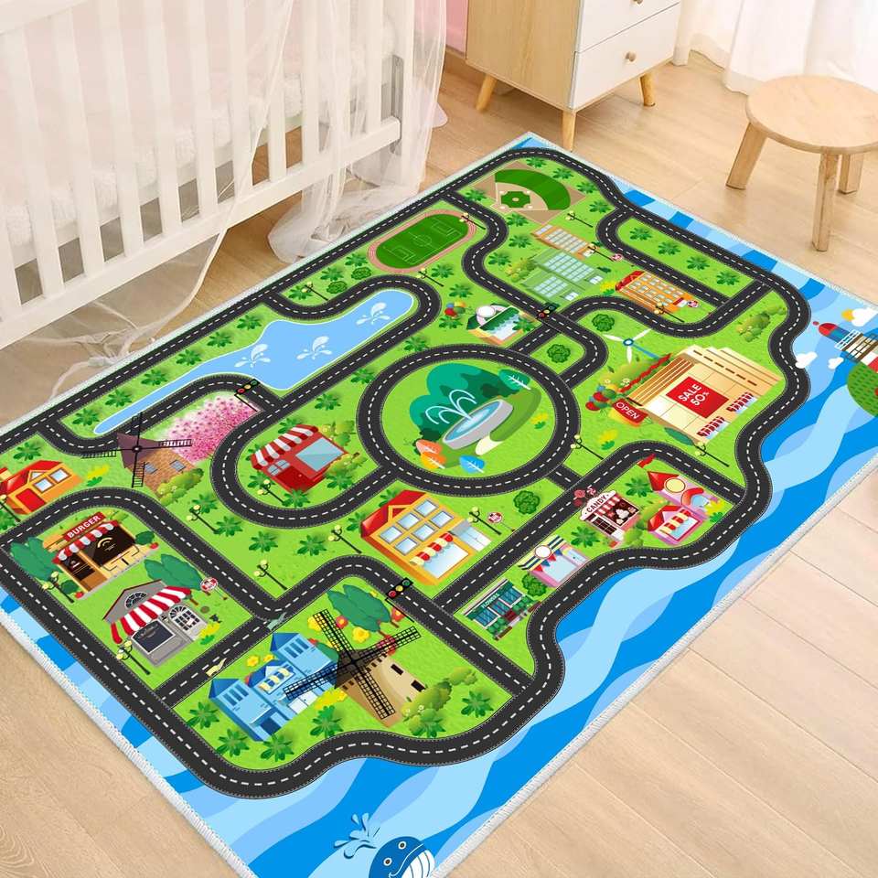 Car Rug,Kids Play Rug with Roads,Playroom Toy Car Rug, Car Track Rug ...