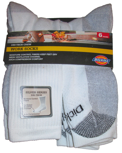 6 Pairs Mens Dickies Dri-Tech Moisture Control Cushioned Crew Work ...