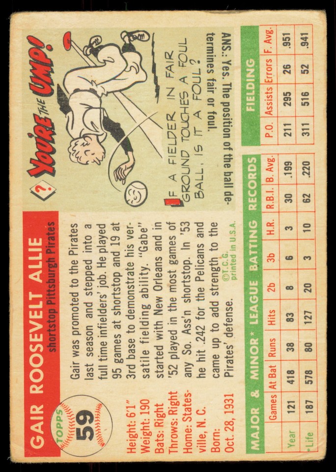 1955 Topps #59 Gair Allie Pittsburgh Pirates | eBay