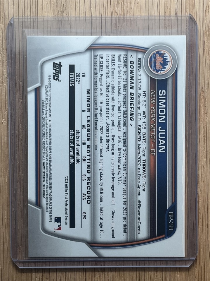 2023 Bowman Simon Juan #BP-38 Prospects New York Mets Baseball Card | eBay