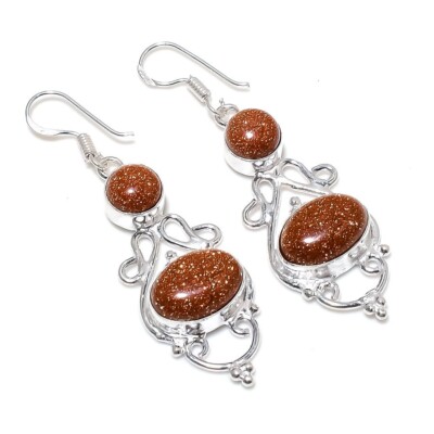 Red Sunstone Gemstone Handmade 925 Sterling Silver Jewelry Earring Sz 1 ...