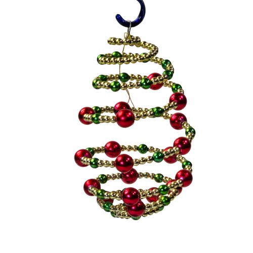 Beaded Christmas Tree Ornament Red Green Gold Spiral Swirl Wire Holiday ...