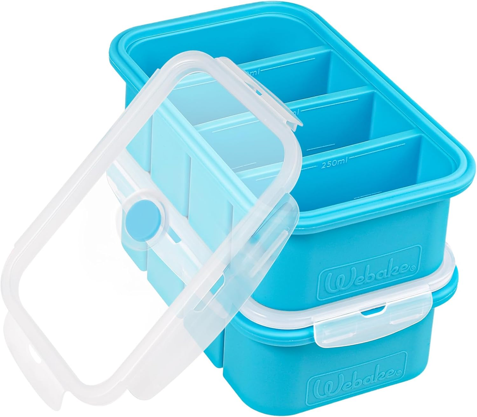 Webake Silicone Soup Freezer Moulds with Lids 2 Pack 250 Ml Portion ...