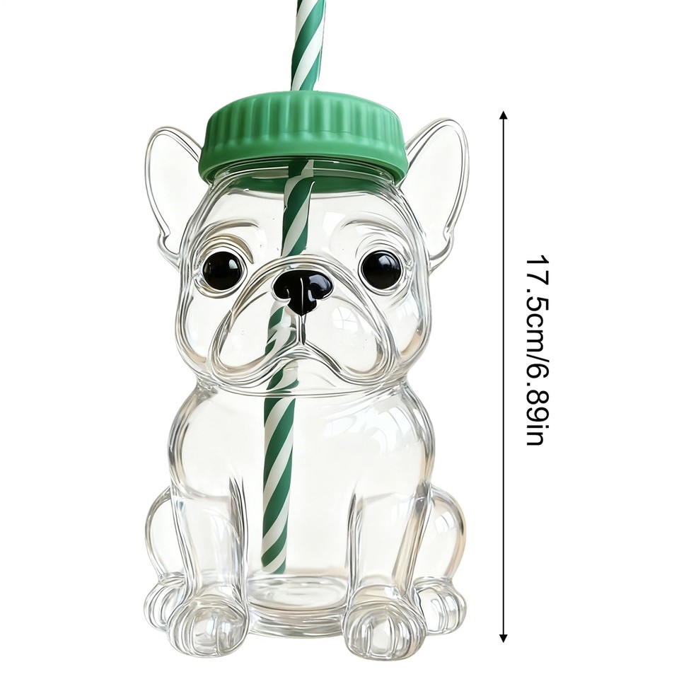 Reusable Iced Coffee Cup Straw Sippy Cup For Dog Lover Dog Shaped Glass ...