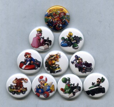 MARIO KART 1" PINS BUTTONS (nintendo nes n 64 wii gamecube 3ds 7 luigi ...
