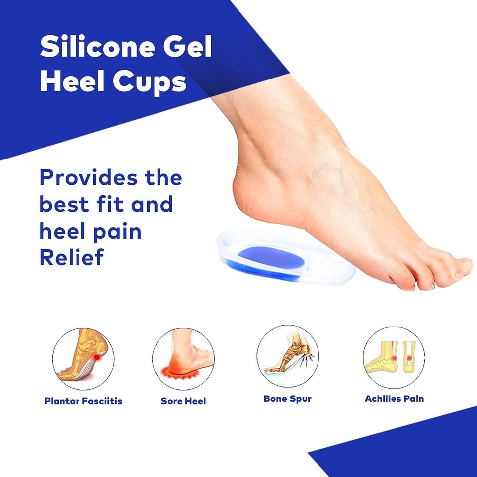 Silicone Gel Heel Cups - Shoe Inserts for Plantar Fasciitis, Sore Heel ...