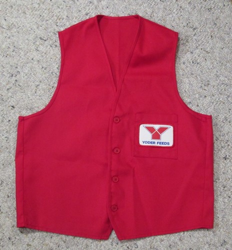 Yoder Feeds (Kalona & Frytown Iowa) red button front employee's vest 44 ...