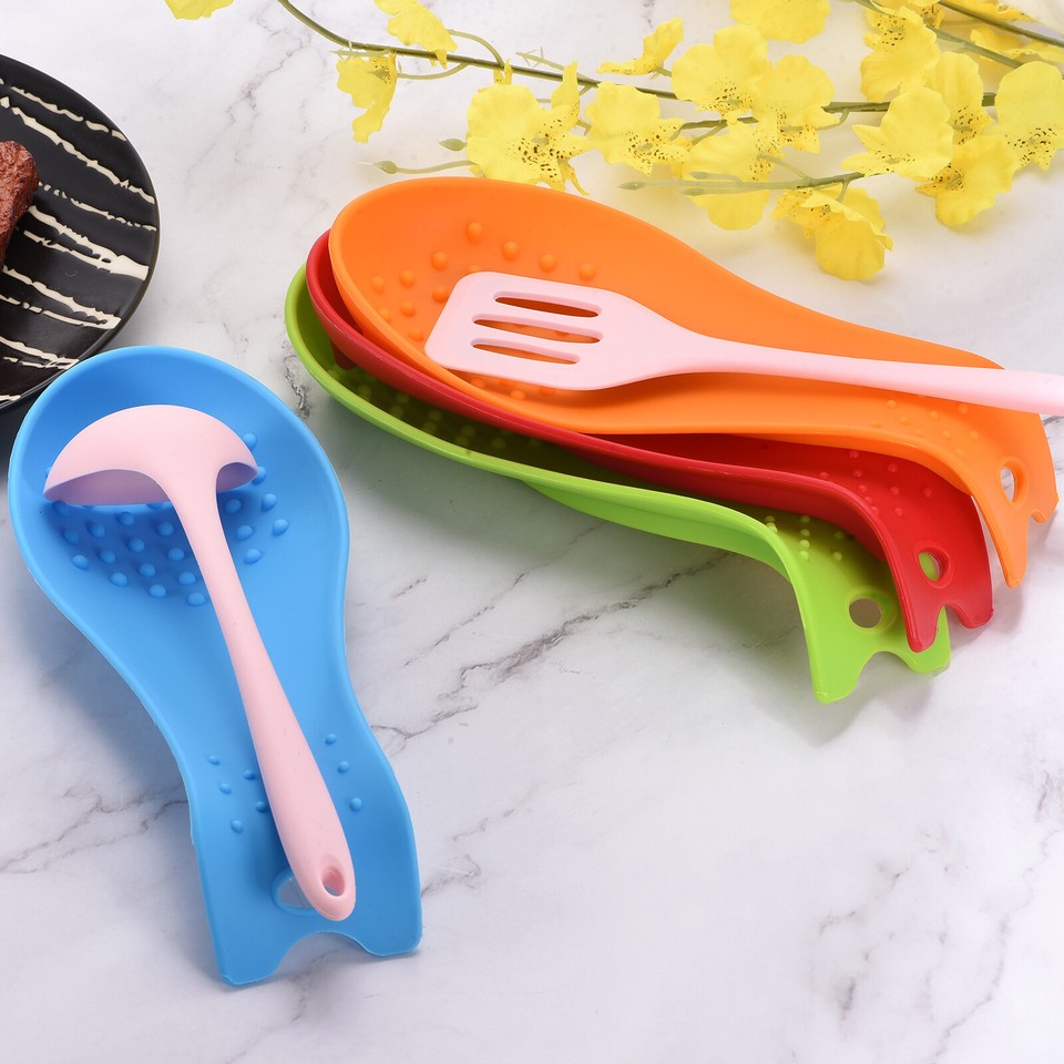3.86" Silicone Spoon Rest Kitchen Utensil Holder, Red/Green 1Set | eBay