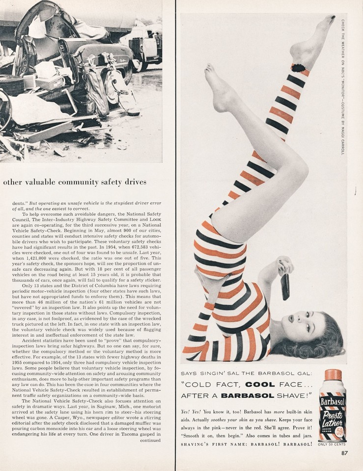 1956 Barbasol Shave Cream Vintage Print Ad Pin Up Girl Popsicle Stripes ...