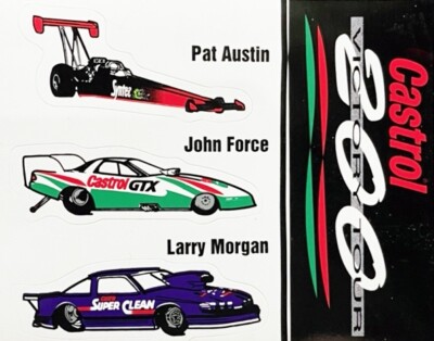 VRHTF NHRA JOHN FORCE, PAT AUSTIN, LARRY MORGAN CASTROL 5" X 6" STICKER ...
