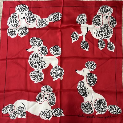 NWT Kate Spade Poodles Silk Square Scarf 100% Authentic Red Multi | eBay