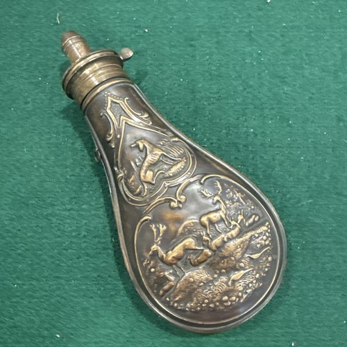 Copper Brass Black Powder Flask Double Sided Hunting Scene Dogs Deer | eBay