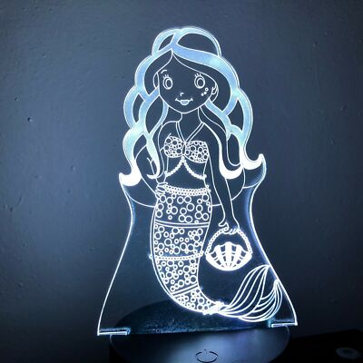 Ariel 3D Mermaid Night Light for kids Acrylic LED 7 Colour Touch Night ...