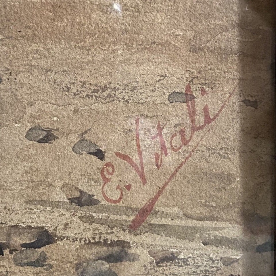 19th Century Italian Artist EDOUARDO VITALI Watercolor Painting Signed ...