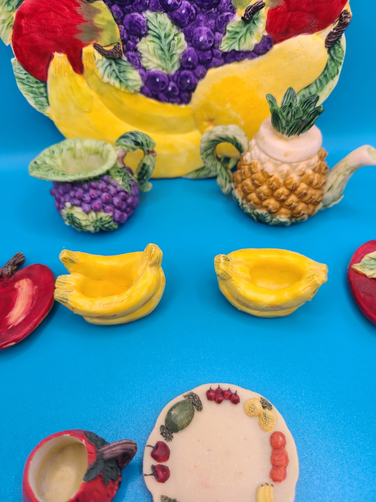 1996 Popular Imports Resin Miniature 10 Piece Fruit Tea Set Pineapple ...