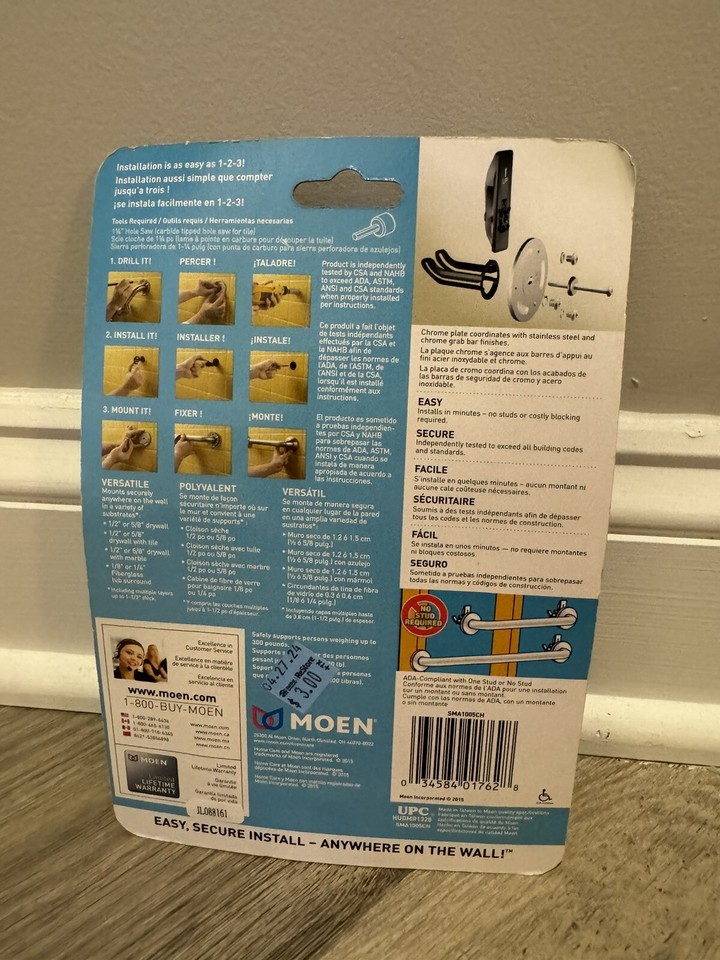 Moen Secure Mount Stainless Steel Grab Bar Anchor - Model SMA1005CH | eBay