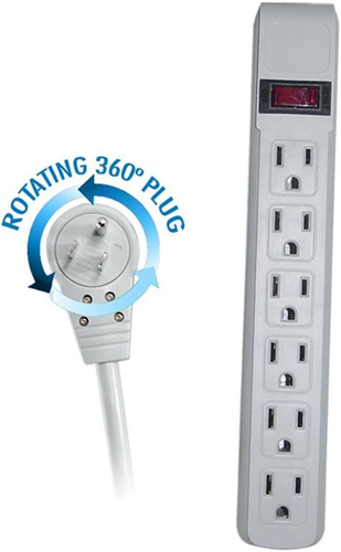 6 Feet Power Cable with 6 Outlet Surge Protector, Flat Rotating Plug ...