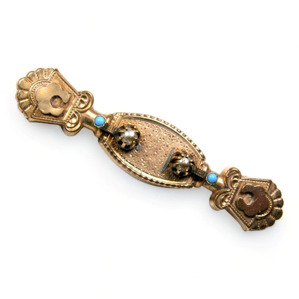 Antique Victorian Rolled Gold Bar Pin Brooch with Tur… - Gem