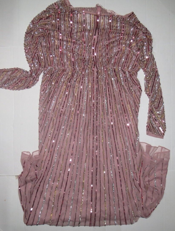 c6 Mac Duggal Sequined V Neck Long Sleeve Column Gown Size 16 Rosewood ...