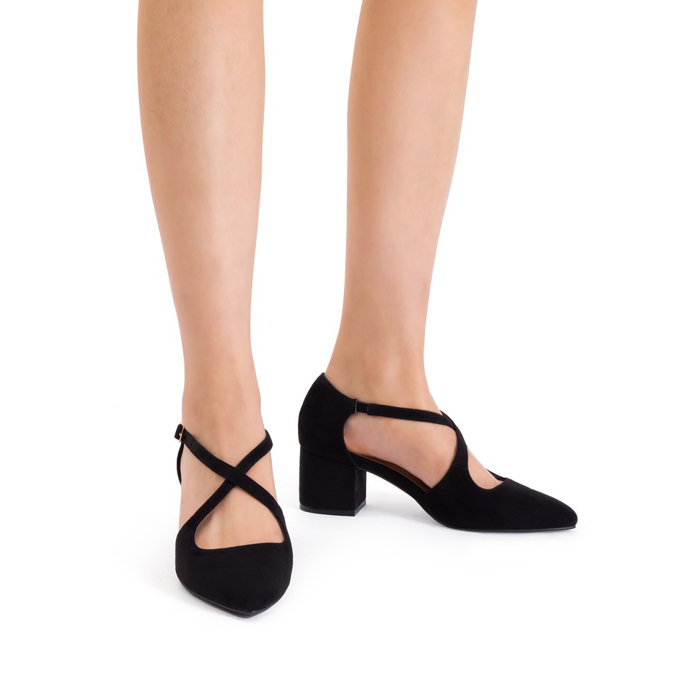 Women Low Chunky Heel Pointed Toe Cross Strap Wedding Party Pump Shoes ...