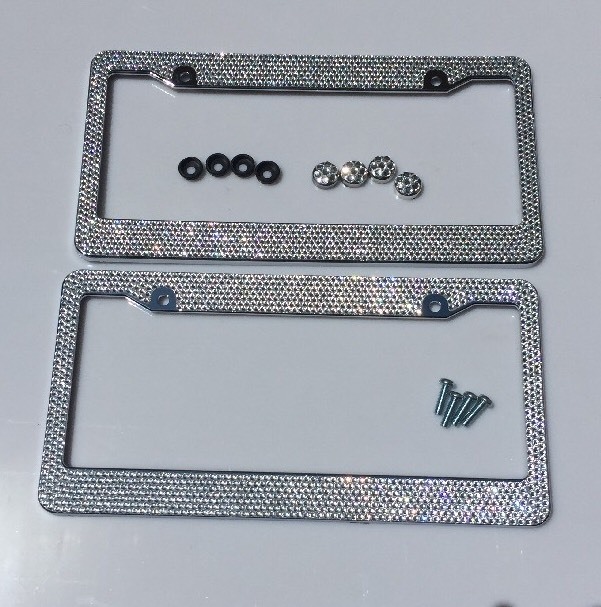 2pc Silver Diamond Bling Rhinestone Metal License Plate Frame Cover For ...