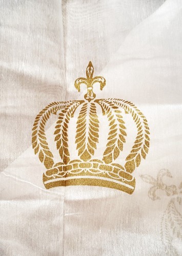 ITALIAN RARE DRAWING CROWN "ROYAL" FABRIC WHITE/GOLD Remnants W 11" X ...