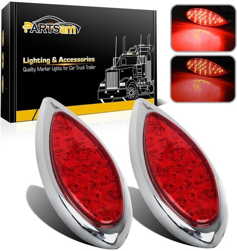 2PCS Red 35 LED Chrome Tear Drop Tail Lights for Truck/Trailer, Hi-Lo ...
