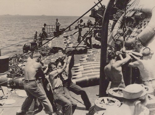 WW2 Guam 1944 14 inch shells being loaded US Navy Ship Pacific Photo | eBay