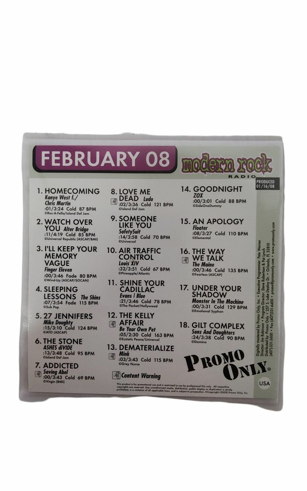 Promo Only Modern Rock Radio February 2008 USA CD - Various Artists ...