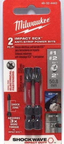 Milwaukee 48-32-4443 2 in. Shockwave ECX Power Bit #1 & #2 Combo Pack ...