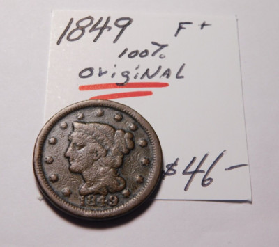 100% ORIGINAL 1849 LARGE CENT YEAR OF THE GOLD RUSH CHOCOLATE BROWN $22 ...