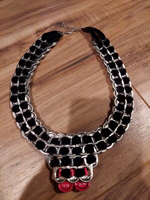 Soda Tab Necklace, pull tab necklace black velvet ribbon pink details ...