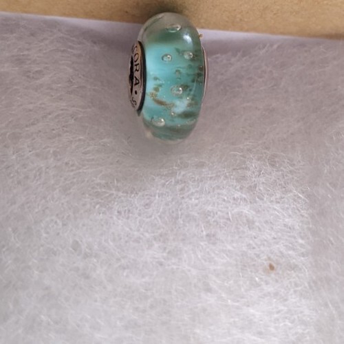 AUTHENTIC Pandora Sterling ALE Mint Glitter Glass Charm 791669 +pouch ...