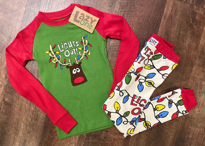Lazy One "Lights Out" Kids Pajama 2 Piece Set CHOOSE Size 100% Cotton ...
