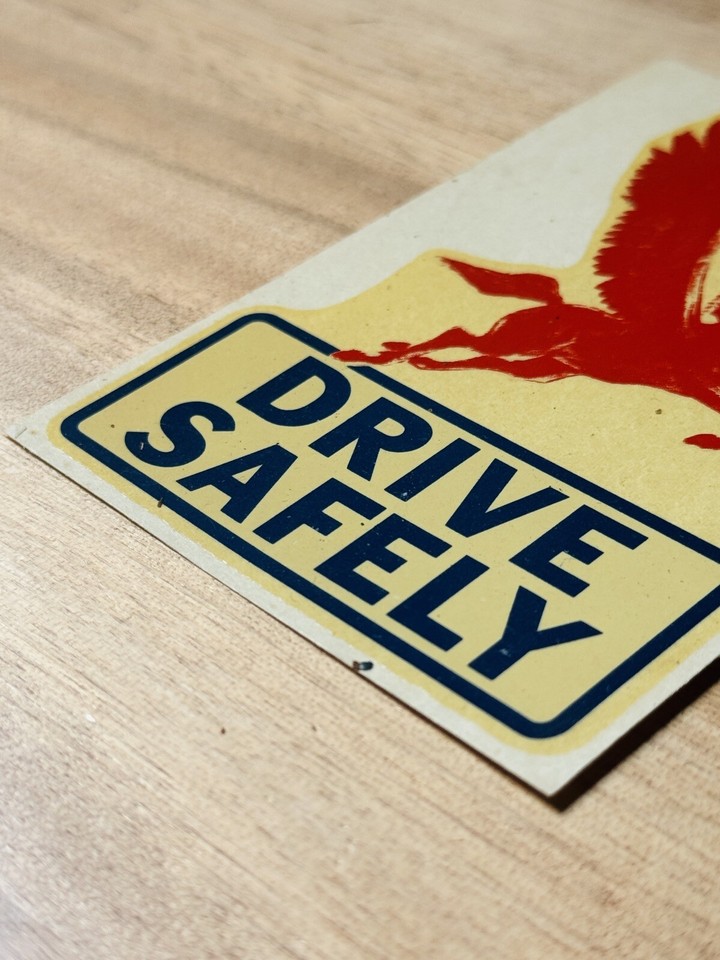Vintage Original MOBIL 'Drive Safely' Car Window Waterslide Decal Selex ...