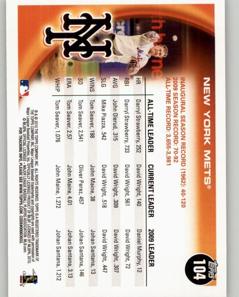 2010 Topps Mets Franchise History #104 SN New York Mets | eBay