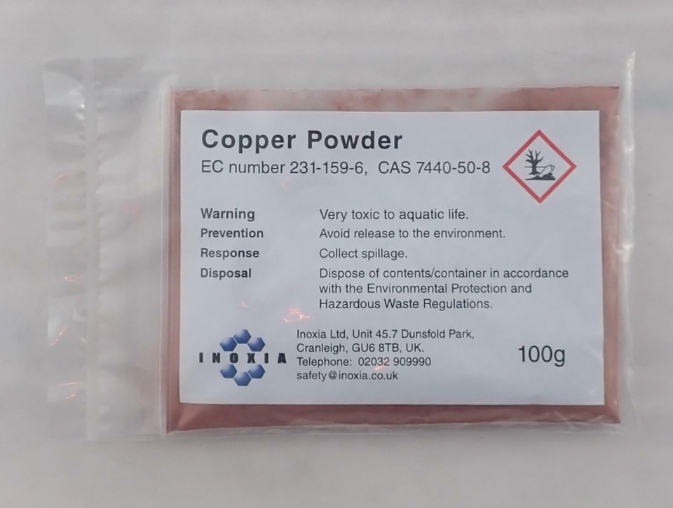 Copper metal powder 100g (metallic Cu .irregular atomised / atomized ...