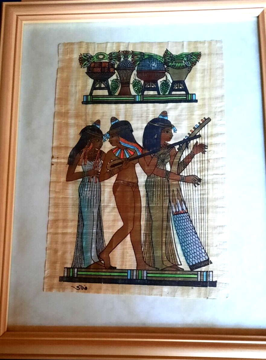 Original, vintage , framed Egyptian painting on papyrus '' Egyptian musicians'' | eBay