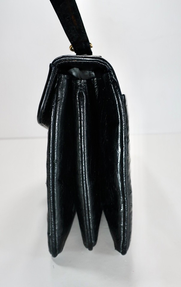 Vintage ALFRED ROTH Black Ostrich Leather Tote Bag Hand Bag Top Handle ...