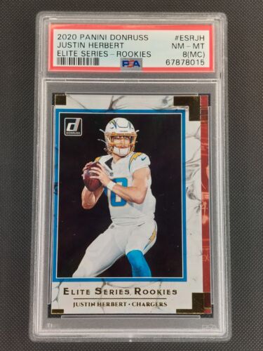 2020 Donruss Elite Series Rookies JUSTIN HERBERT PSA 8 MC Miscut Error ...