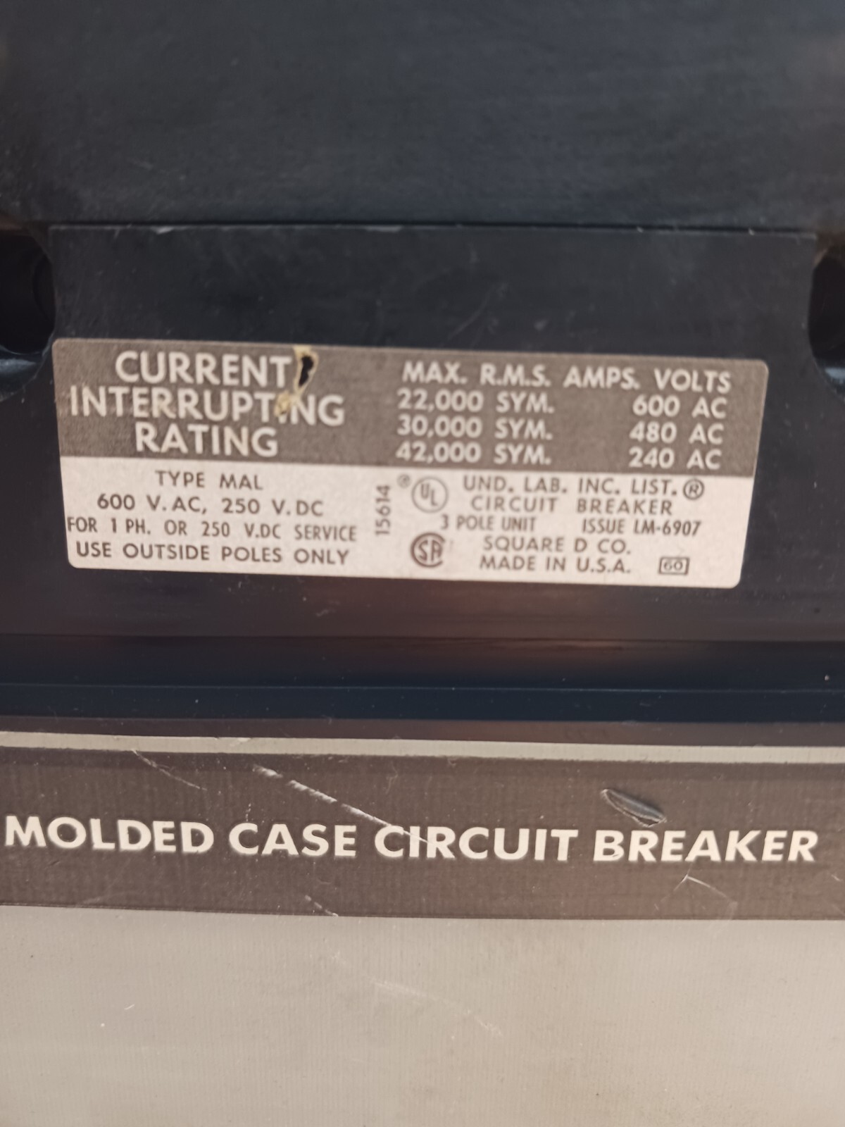 SQUARE D 600 AMP CIRCUIT BREAKER MAL36600 3 POLE 600 VAC | eBay