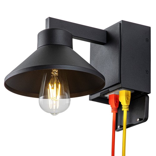 Porch Light with Outlet, Matte Black Waterproof Anti-Rust Aluminum ...