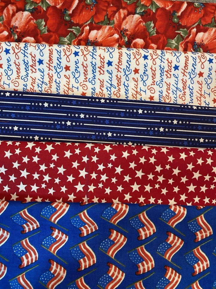 Patriotic Fabric Lot Scraps 10 fat eighths 9" x 21" flags stars RWB | eBay