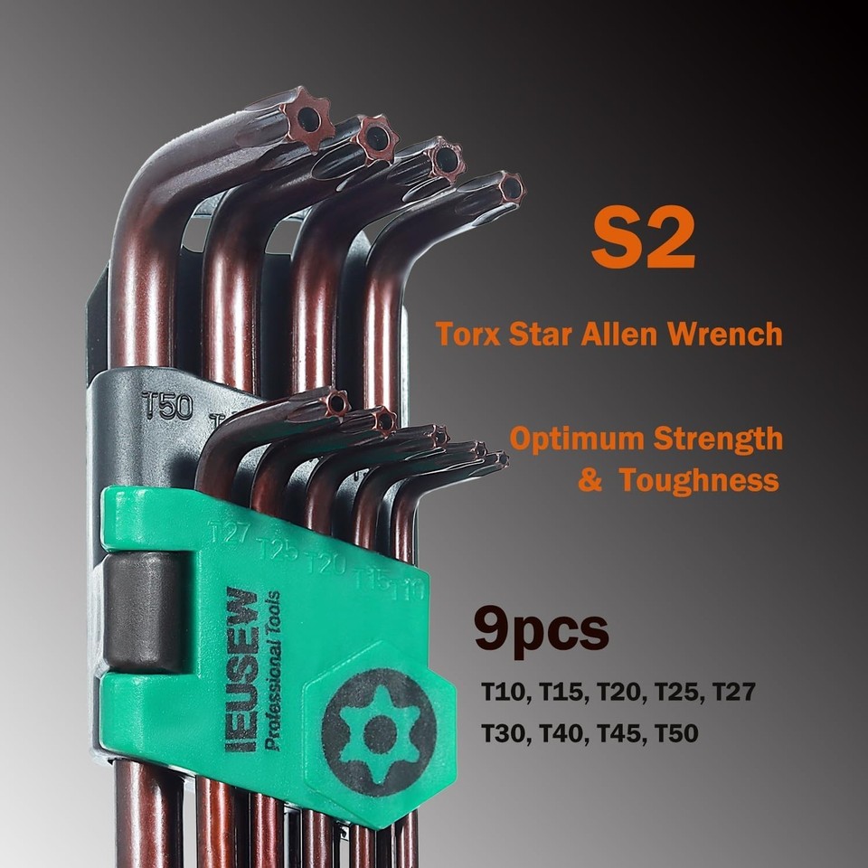 Torx Allen Wrench Set, Tamper Resistant Key Set, S2 Steel, 9-Piece T10 ...