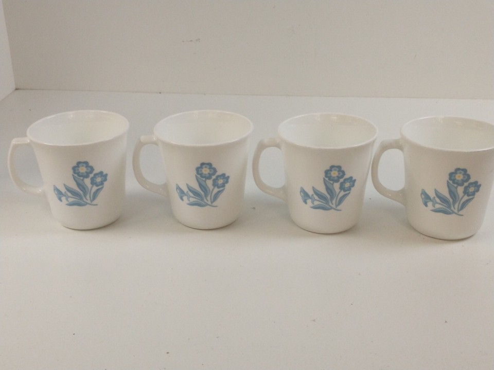 Set of 4 Corning Ware Blue Cornflower Cornsilk Coffee/Tea Cups Mugs USA ...