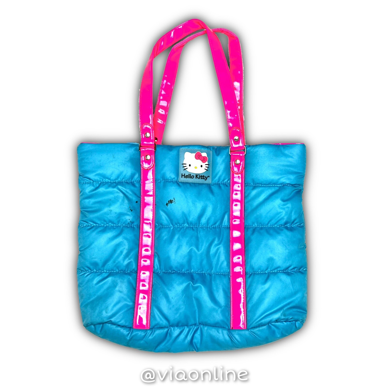 Sanrio Hello Kitty Neon Pink Blue Puffer Tote Bag - Gem