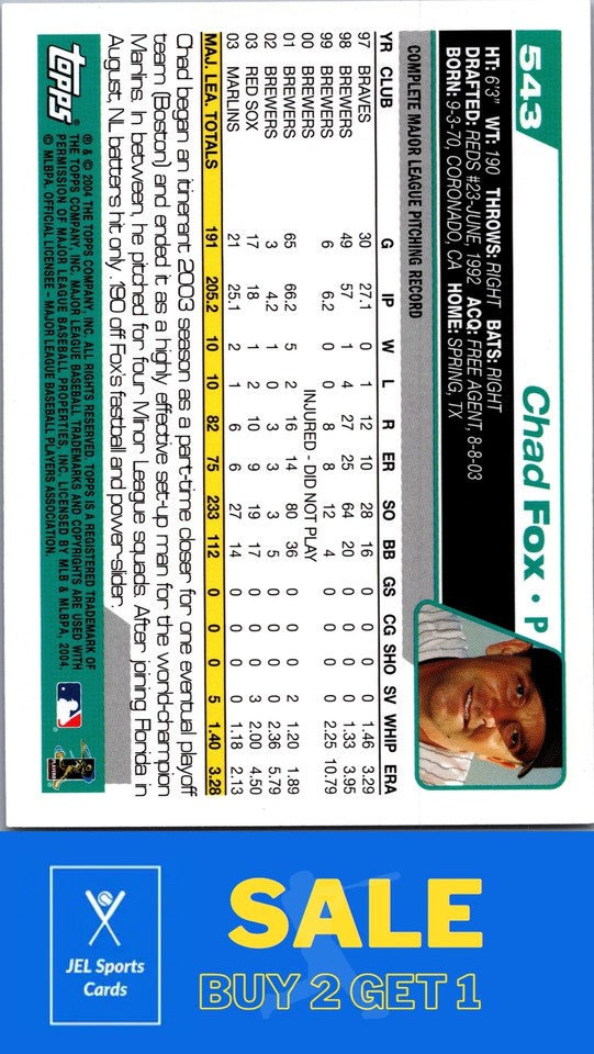 2004 Topps #543 Chad Fox | eBay