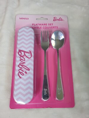 🇨🇦 Barbie Official Miniso Travel Cutlery Set With Pink Carry Case, Fork ...