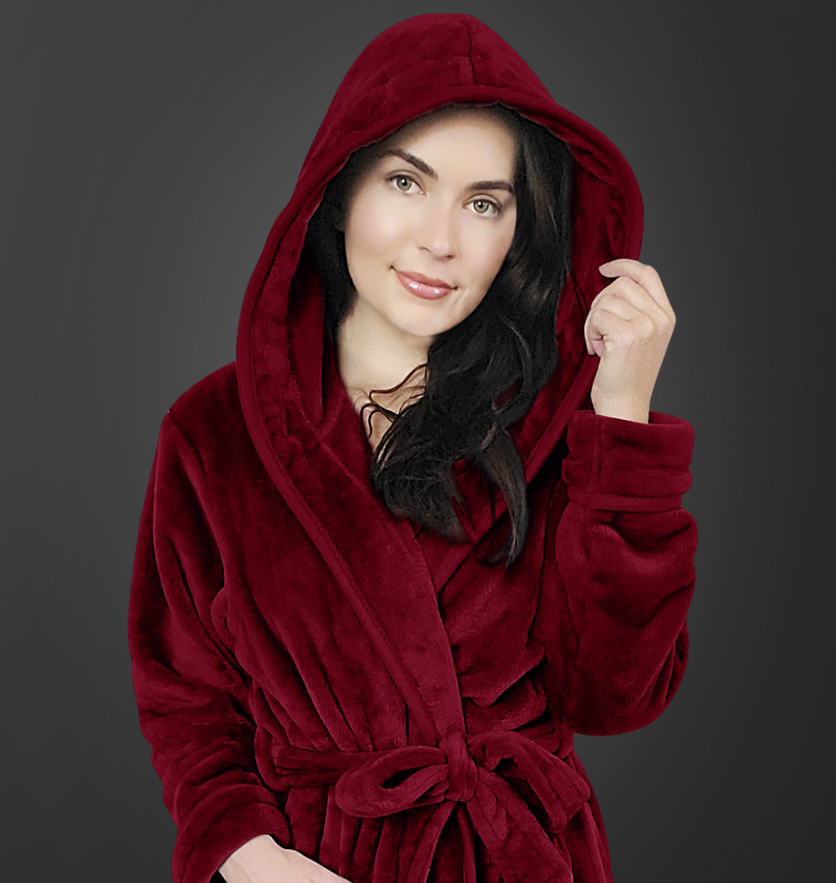 Women Fleece Hooded Bathrobe - Plush Long Robe in Lot NY Threads | eBay